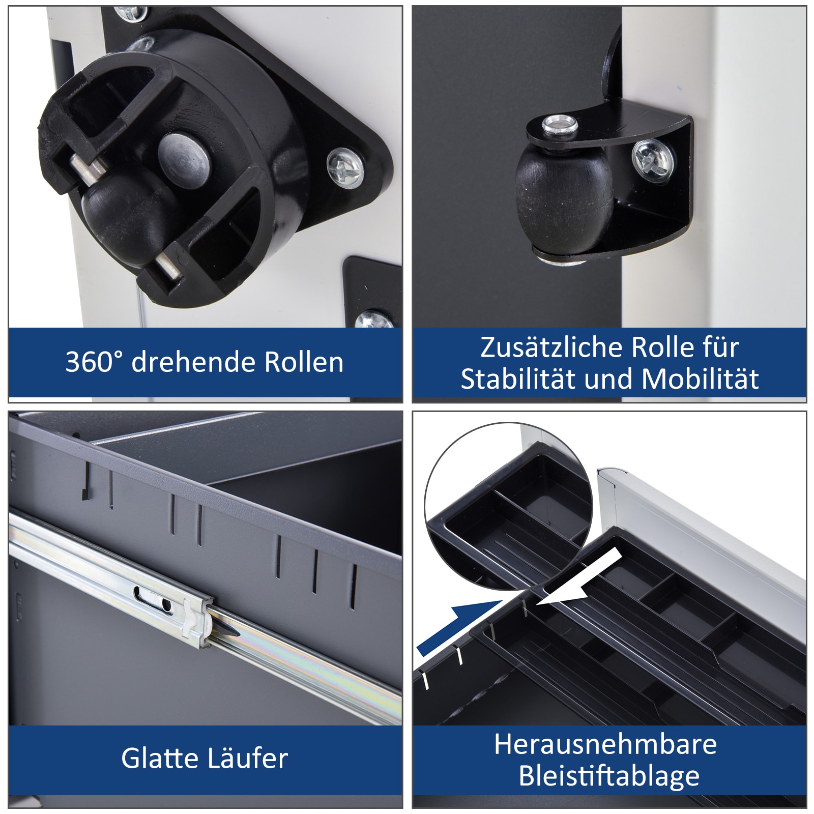 Rolcontainer, mobiele bestandskast met 3 laden, kantoorkast, opslag ...