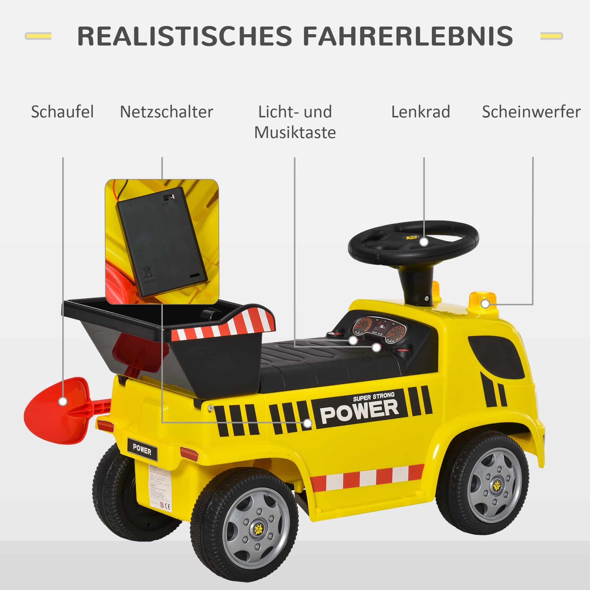 Zittende Graafmachine Voor Kinderen Zitvoertuig Met Kiepbak En Schop ...